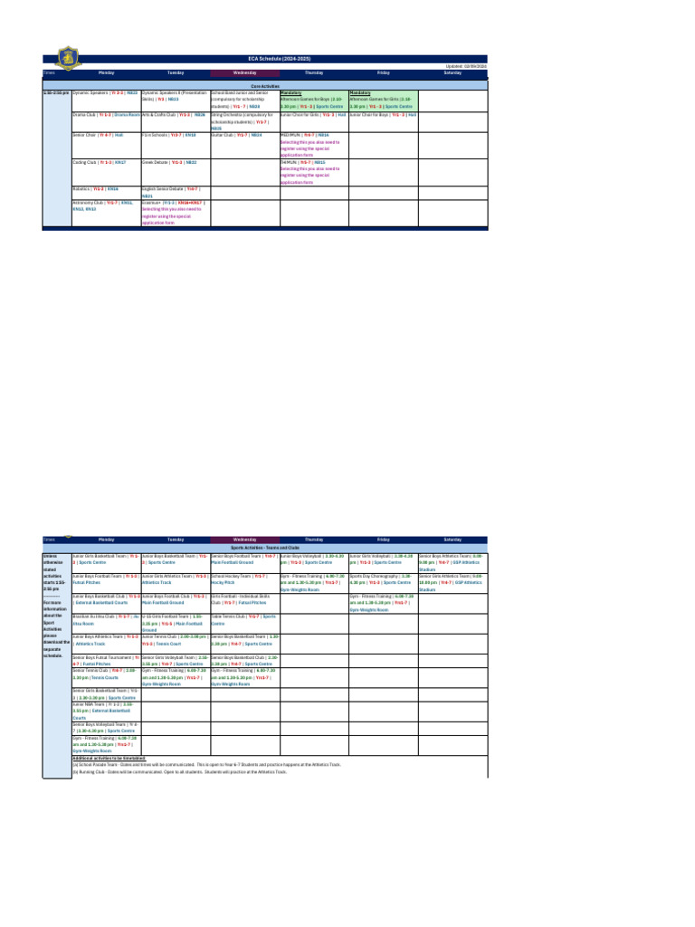 ECA Schedule 2024-2025 Overview | PDF | Sports