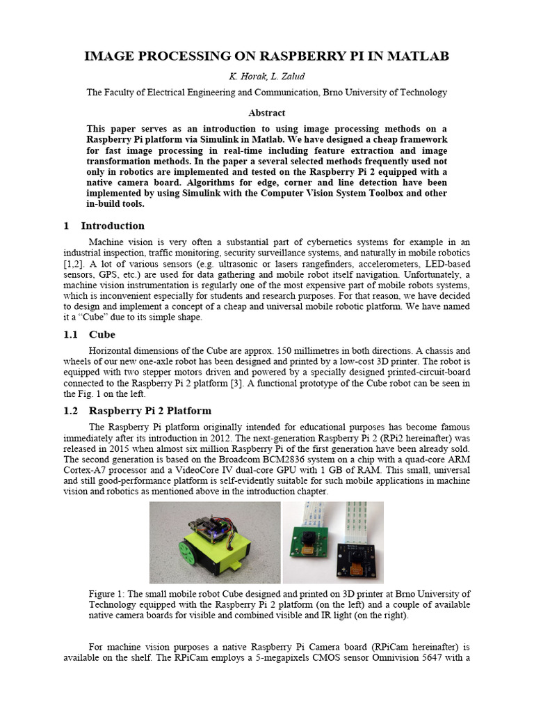 Image Processing On Raspberry Pi in Matl | PDF