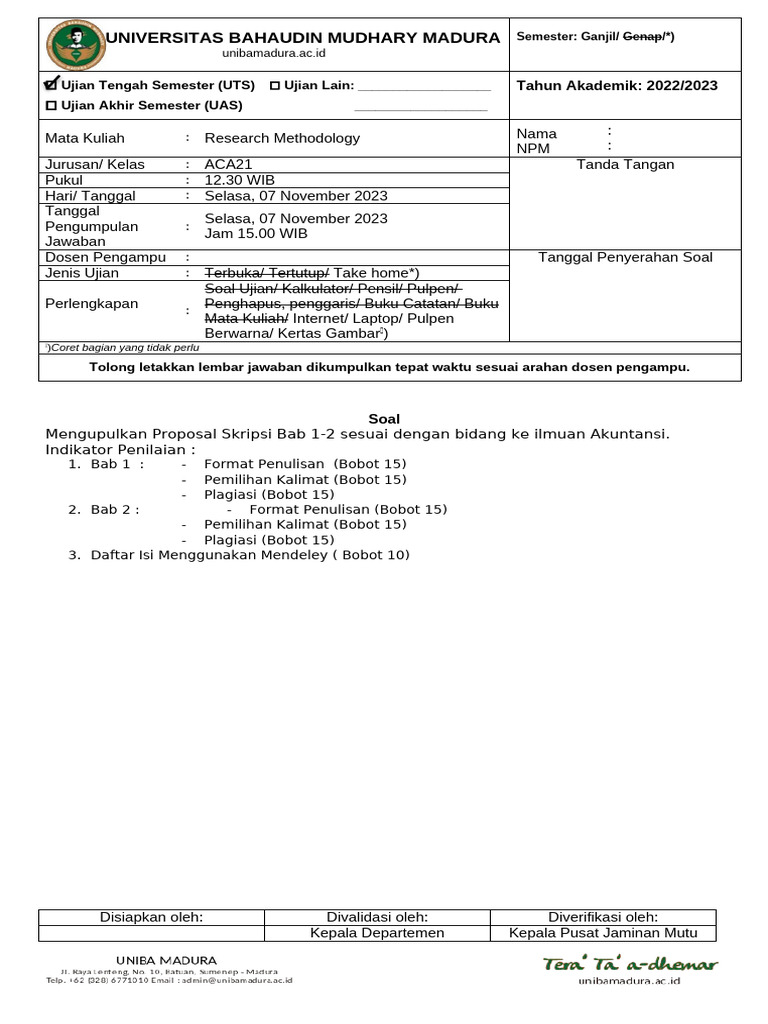 UTS - ISTIYANATUL MAHBUBAH - RESEARCH METHODOLOGY ACA21- TAKEHOME | PDF