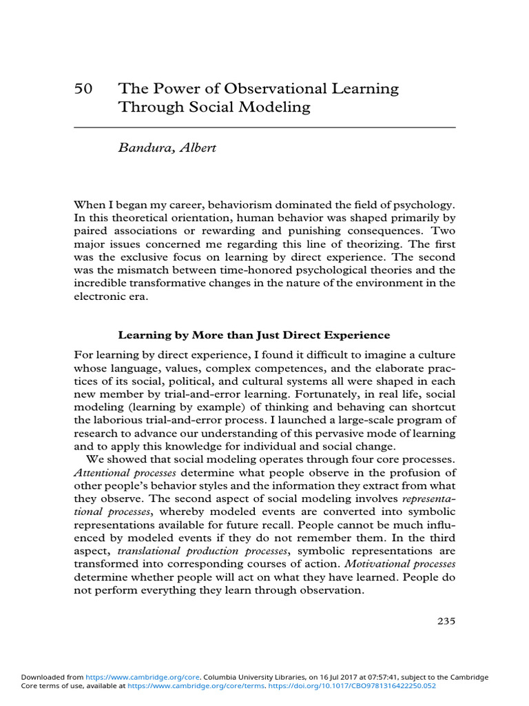 The Power of Observational Learning Through Social Modeling | PDF ...