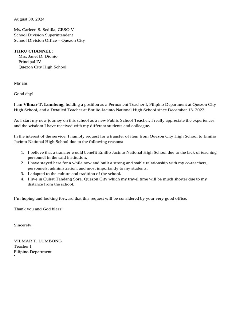 LETTER-of-TRANSFER-QC PEEPS | PDF