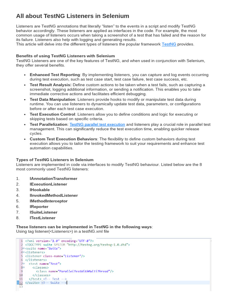 Types of Listeners in Selenium With Code Examples | PDF