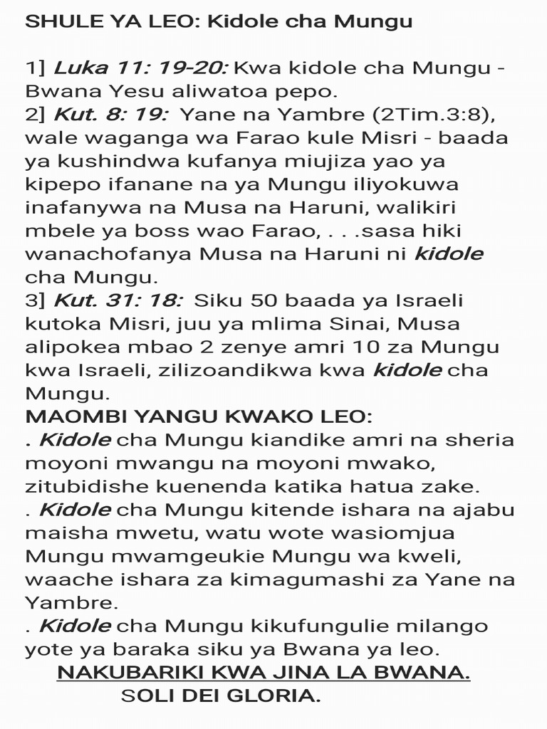 SHULE YA LEO Kidole Cha Mungu - 240811 - 072839 | PDF