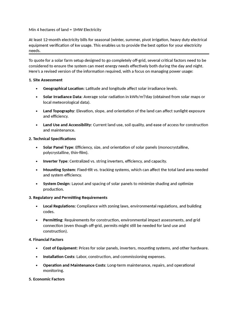 Solar Farm Requirements | PDF