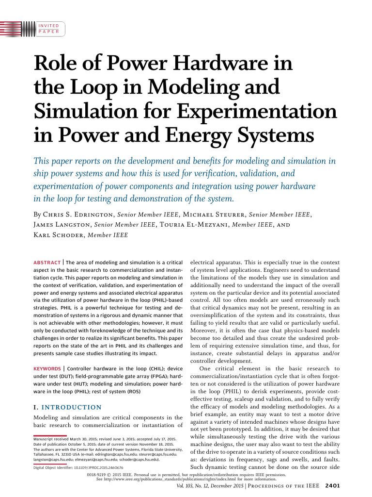 Role of Power Hardware in The Loop in Modeling and Simulation For Experimentation in Power and ...