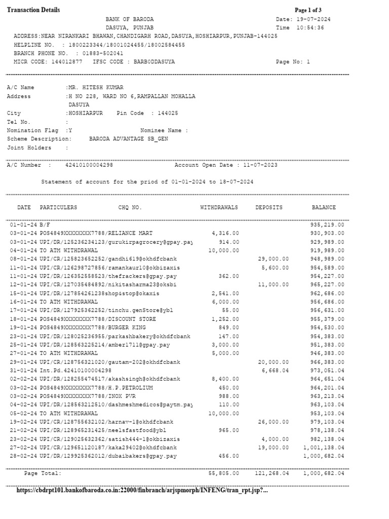 Bank Statement Sample | PDF