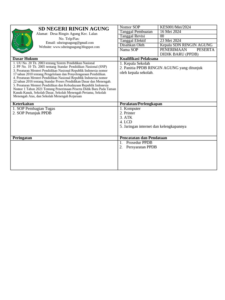 Contoh Sop PPDB | PDF