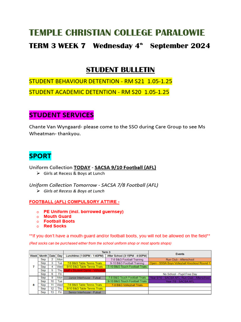 Student Bulletin WK 7 Wed | PDF