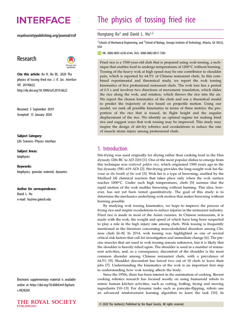 Ko - 2020 - The Physics of Tossing Fried Rice | PDF