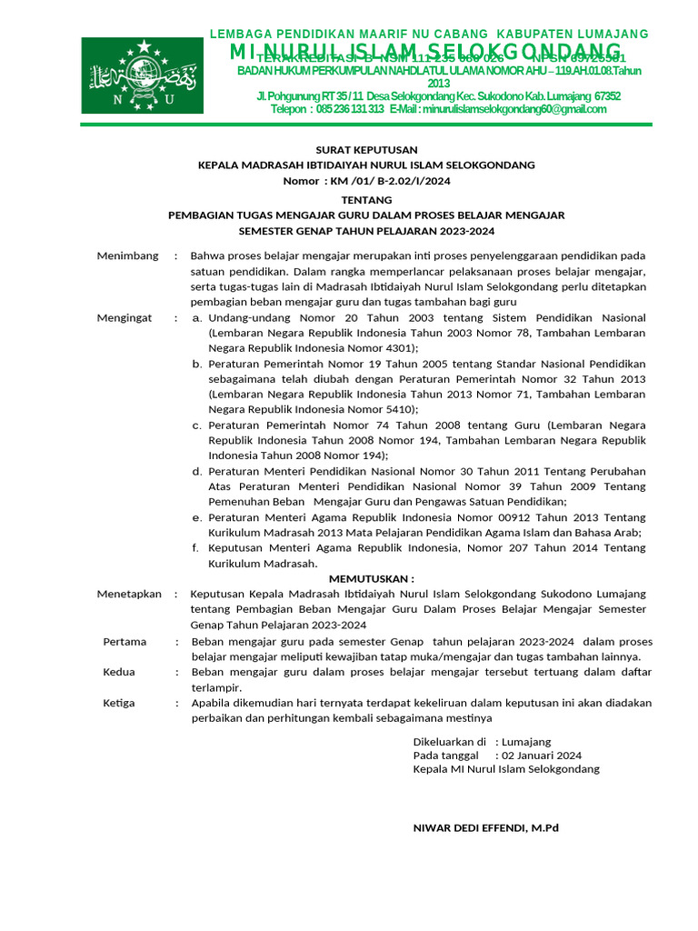 01 SK PEMBAGIAN TUGAS Kurmer | PDF