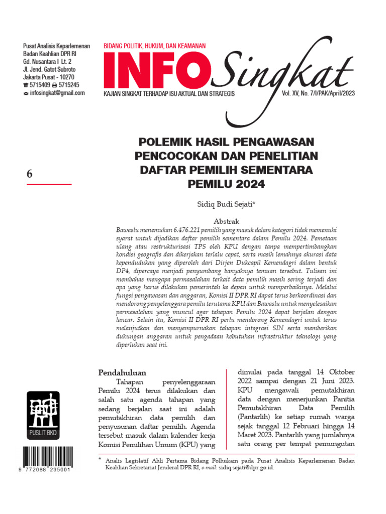 Info Singkat XV 7 I P3DI April 2023 1904 | PDF
