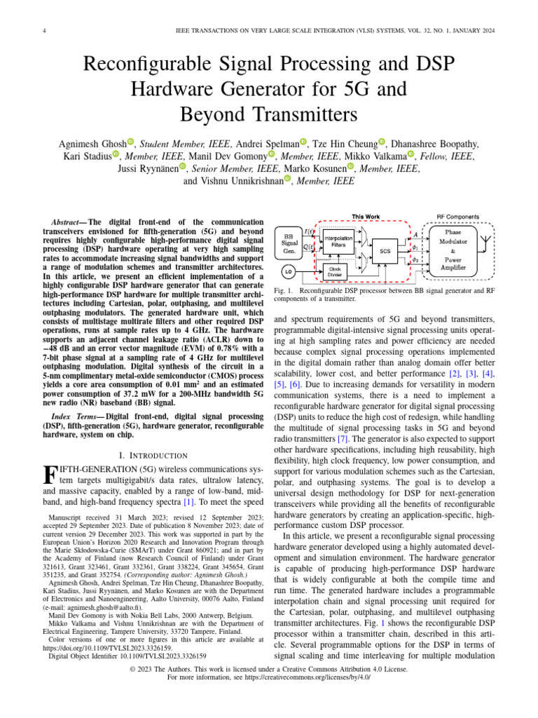 Reconfigurable Signal Processing and DSP Hardware Generator For 5G and Beyond Transmitters | PDF