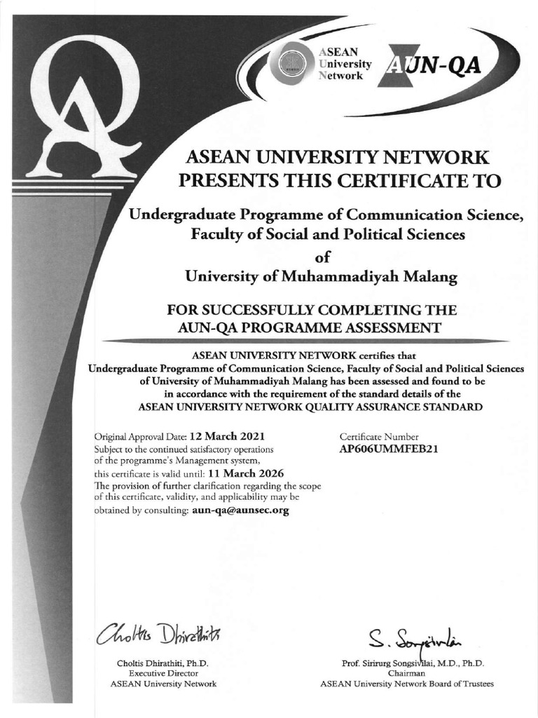 Sertif AUNQA Ilmu Komunikasi_Hitam Putih | PDF