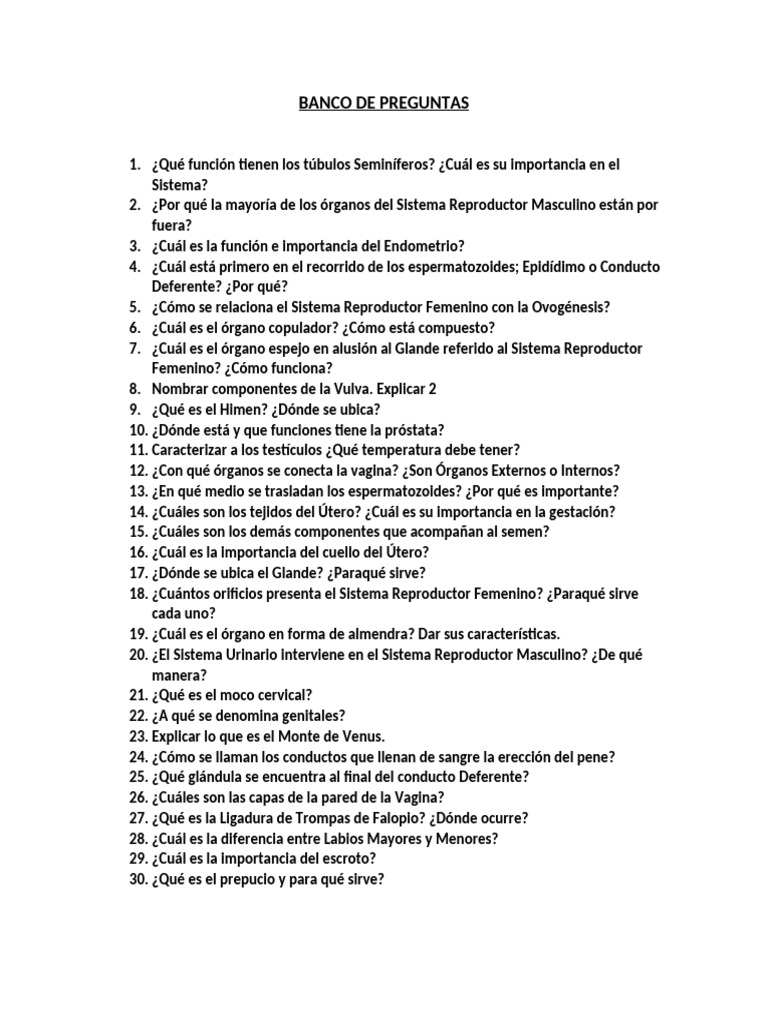 Banco de Preguntas Sist. Masc y Fem | PDF