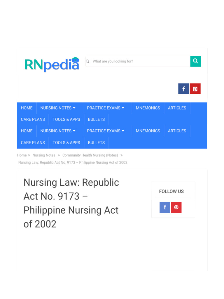 Nursing Law - Republic Act No. 9173 - Philippine Nursing Act of 2002 ...