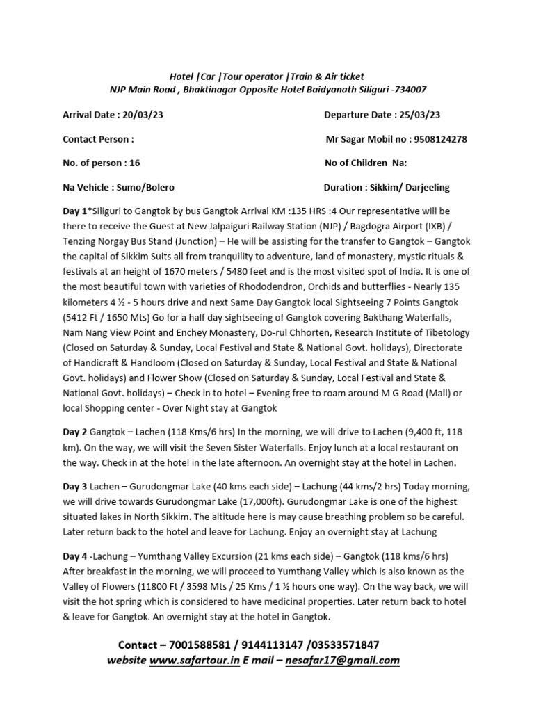 MR Sagar 20 Mar 16 Pax 6N 7D Package Resent | PDF