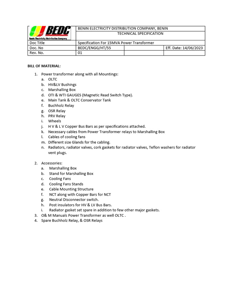 BOM For POWER TRANSFORMER | PDF