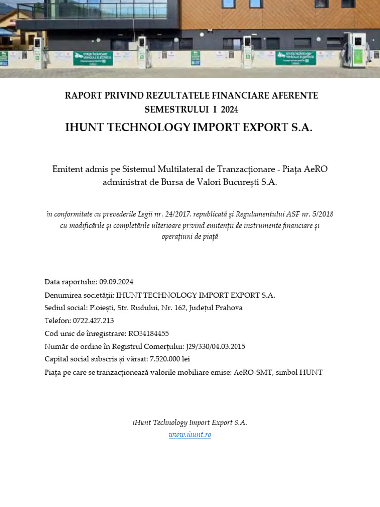 HUNT - Raport Semestrial HUNT S1 2024 F | PDF