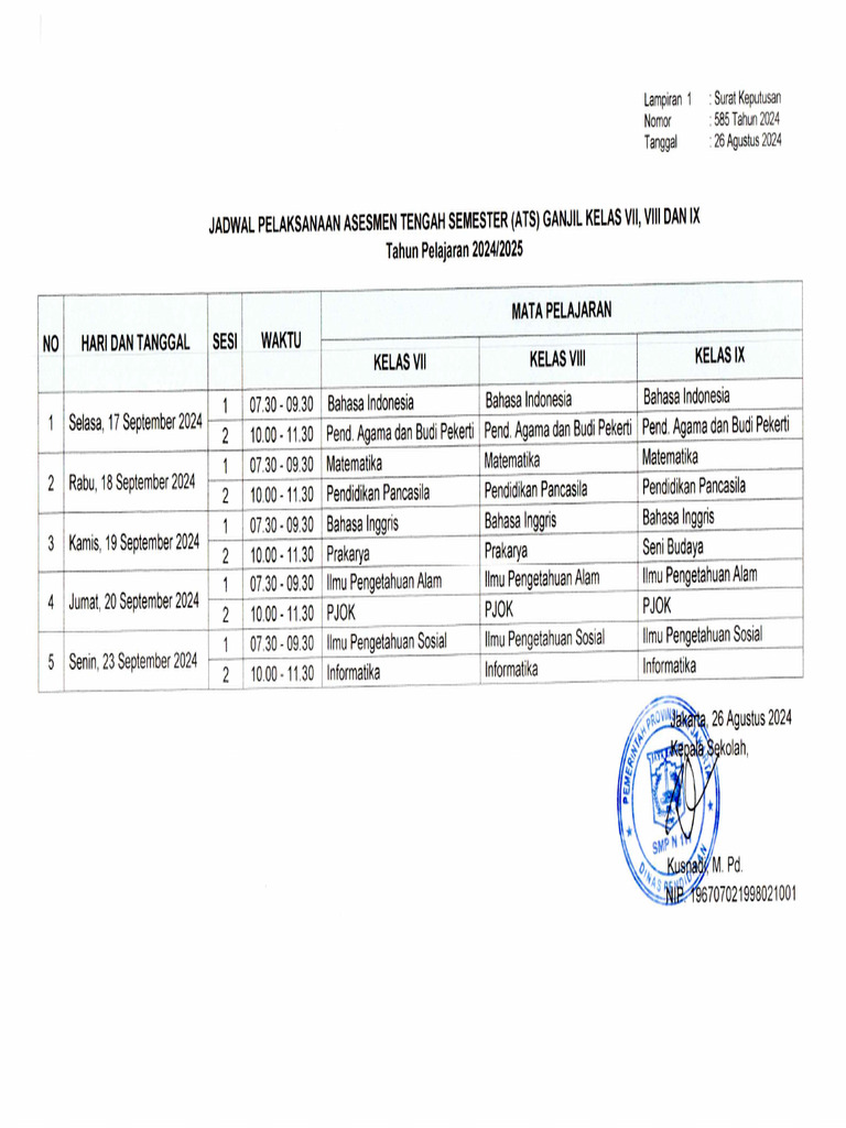 Jadwal Ats Ganjil 2024-2025 | PDF