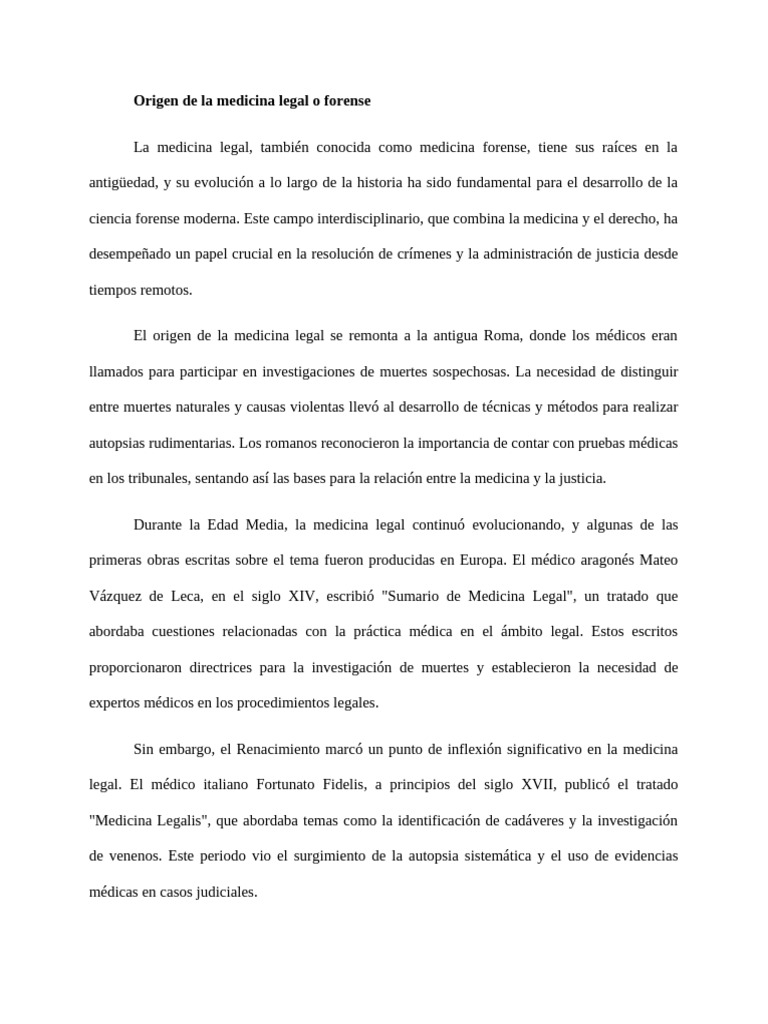 Ensayo - Origen de La Medicina Legal o Forense | PDF Ensayo - Origen de La Medicina Legal o Forense | PDF
