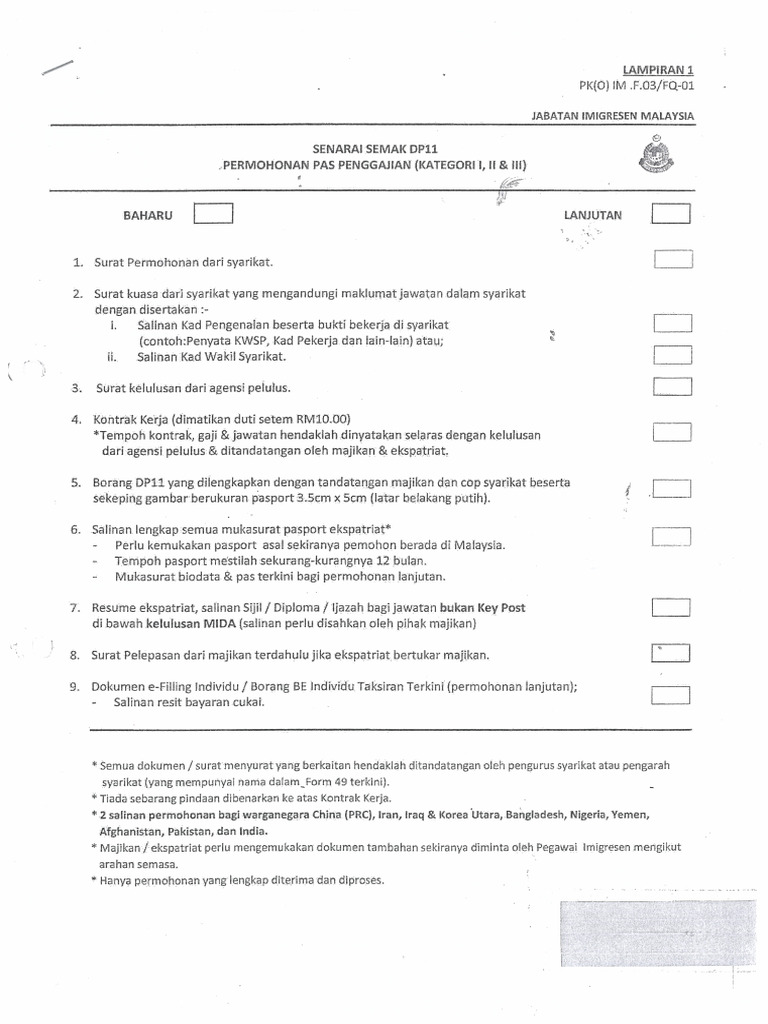 1. Principal Checklist for Work Permit | PDF