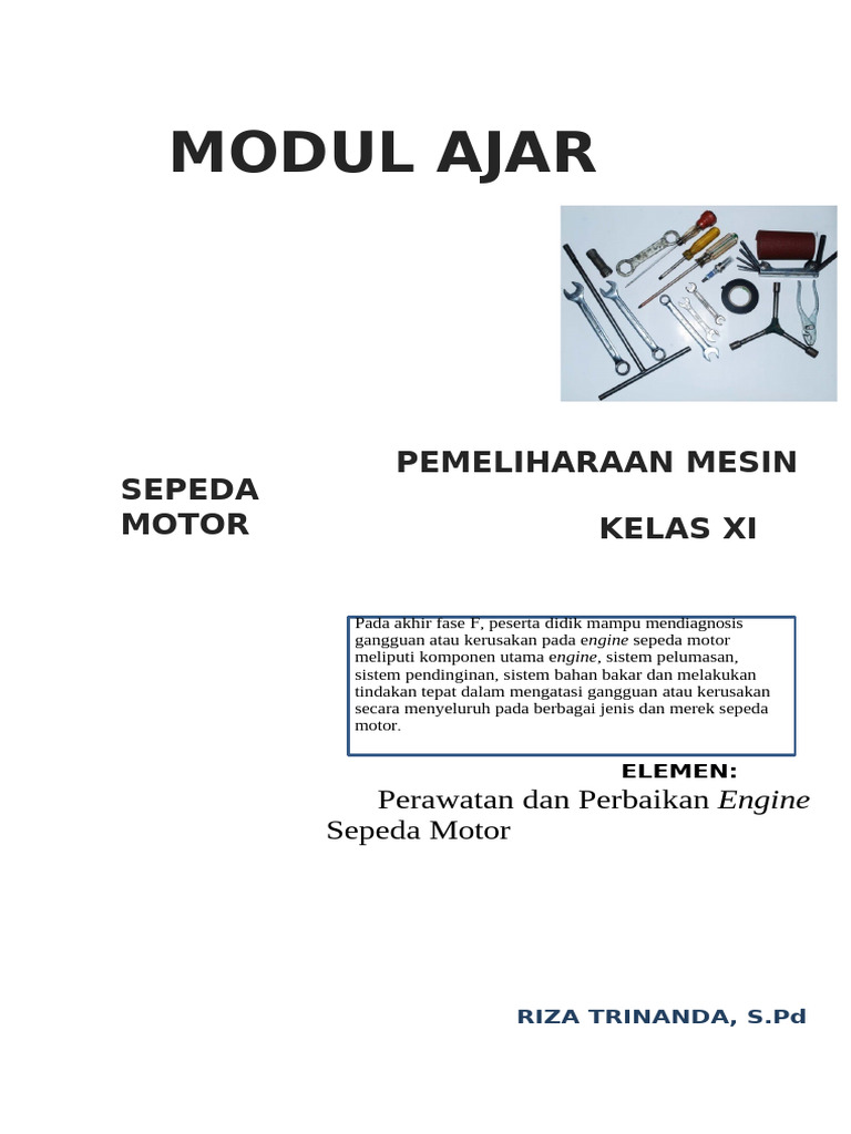 Modul Ajar Fase F Kelas XI TBSM Pemeliharaan Mesin Sepeda Motor | PDF