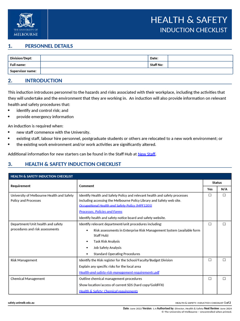 health-and-safety-induction-checklist | PDF