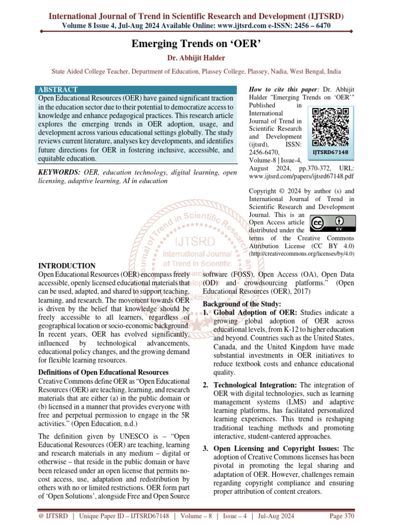 Emerging Trends on ‘OER’ | PDF | Cognition | Learning