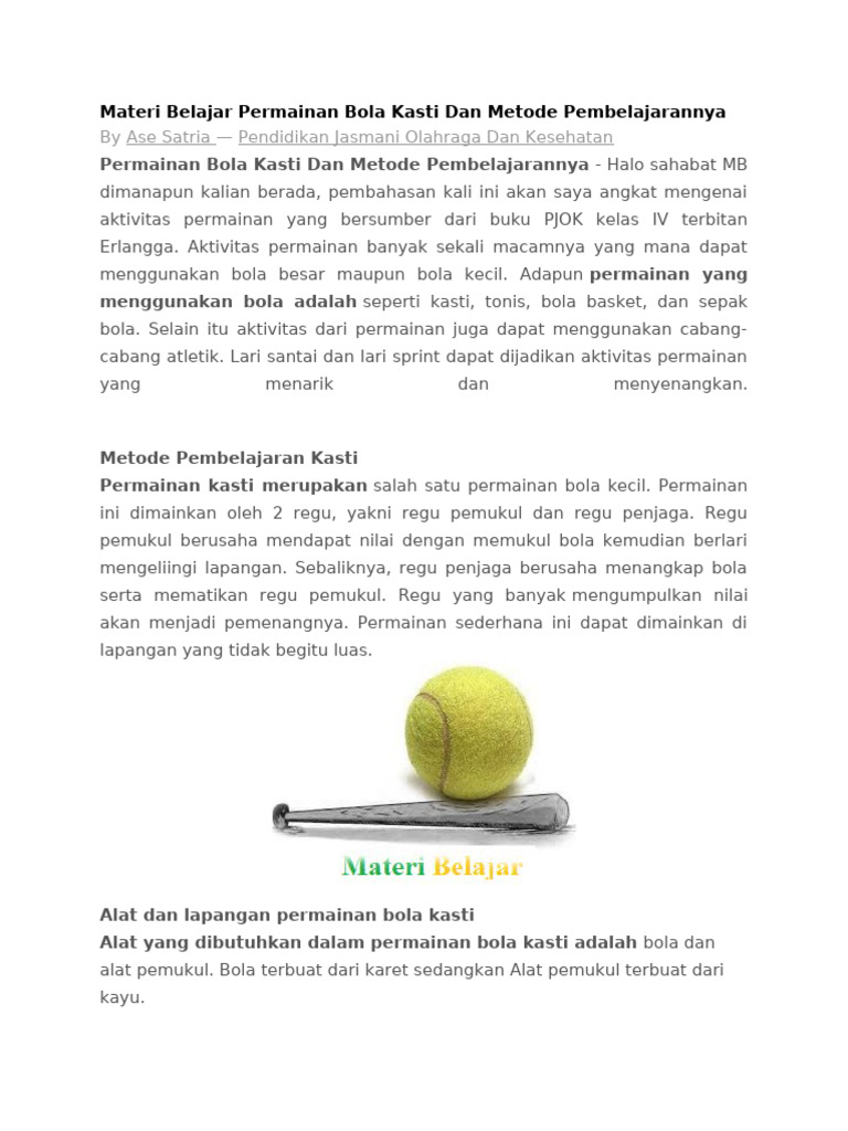 Materi Belajar Permainan Bola Kasti Dan Metode Pembelajarannya | PDF
