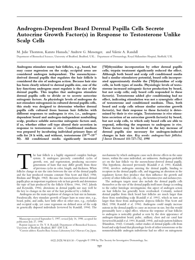 Androgen-Dependent Beard Dermal Papilla Cells Secrete Autocrine Growth ...