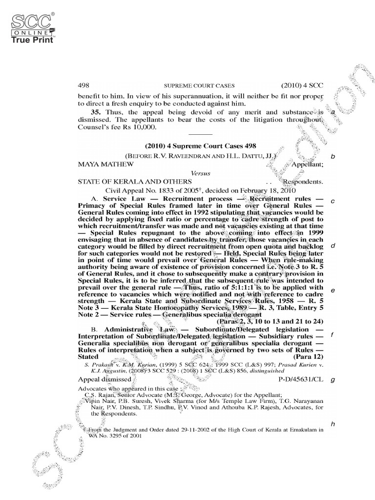 Maya Mathew v. State of Kerala, (2010) 4 SCC 498 | PDF
