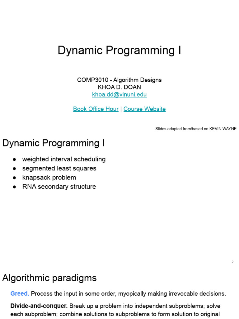COMP3010-Lecture 6-Dynamic Programming I - Students | PDF
