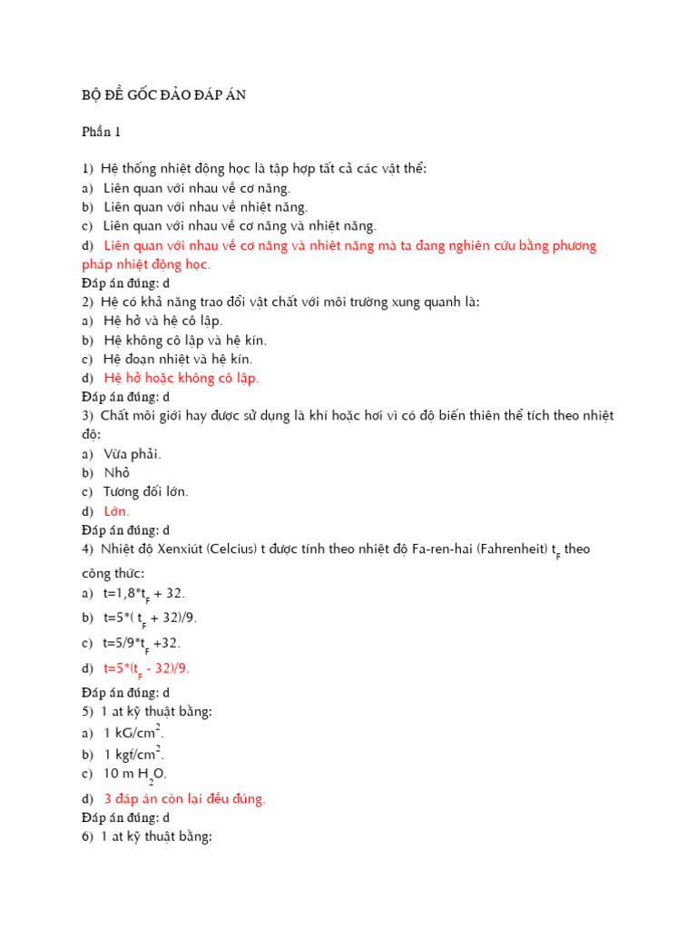 123doc de Thi Trac Nghiem Co Dap An Mon Ky Thuat Nhiet 1 | PDF
