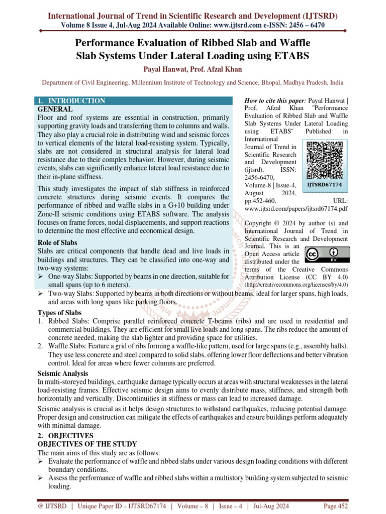 Performance Evaluation of Ribbed Slab and Waffle Slab Systems Under Lateral Loading using ETABS ...