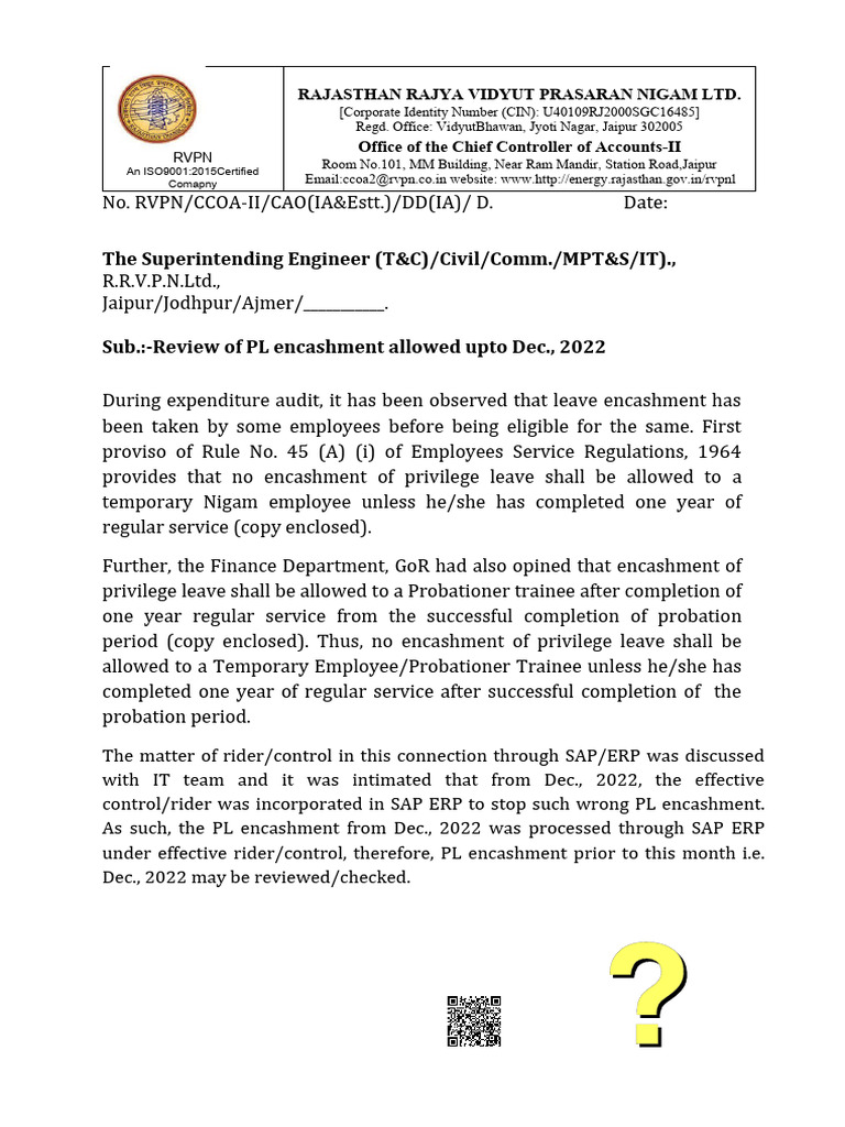 Review of PL Encashment Allowed Upto December 2022 | PDF