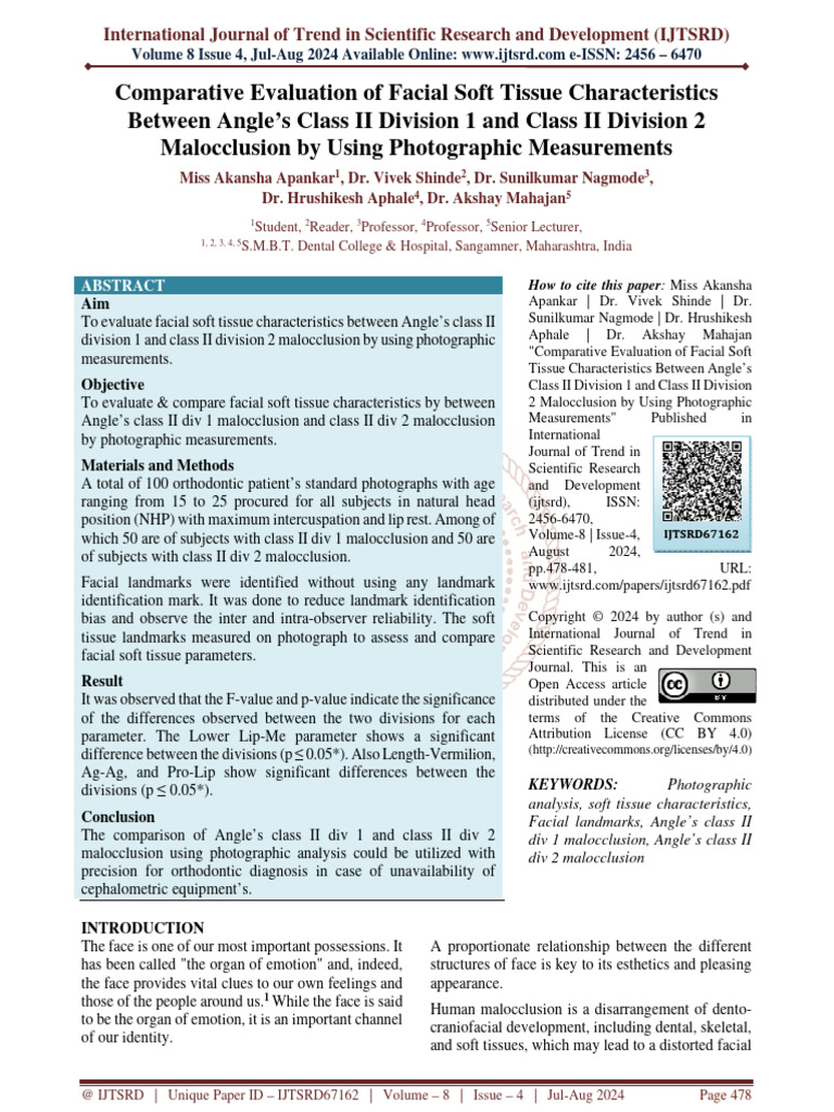 Comparative Evaluation of Facial Soft Tissue Characteristics Between ...