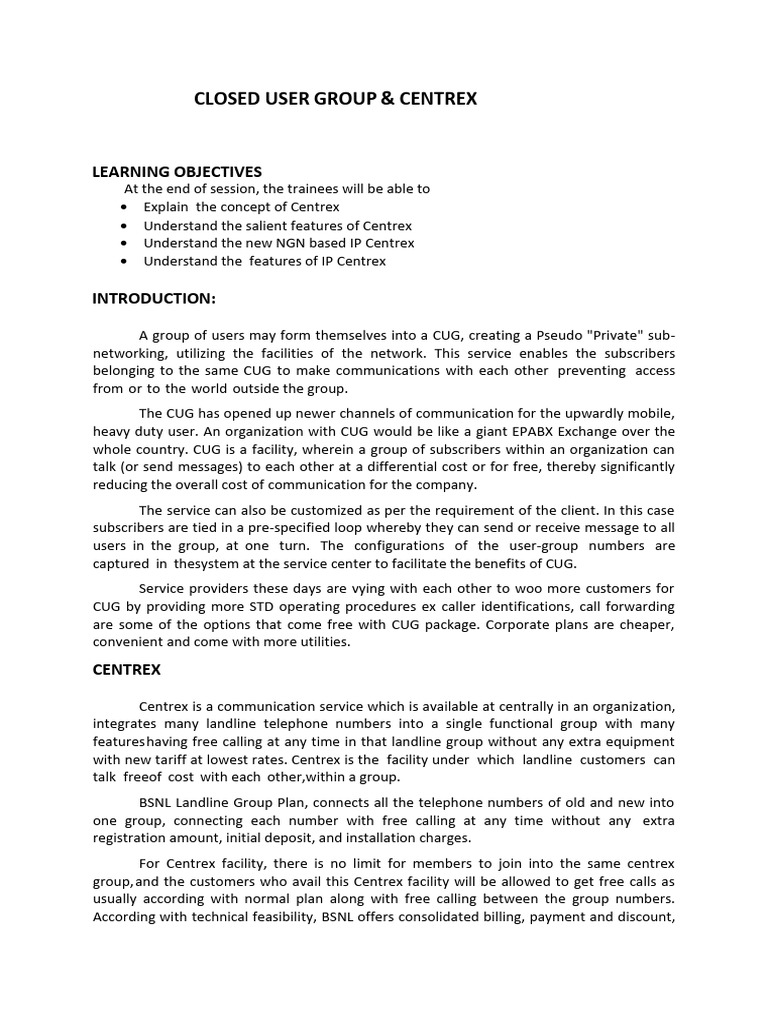 Ch8. CUG and Centrex | PDF