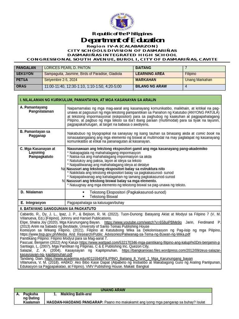 LE_MATATAG_Q1_WK6-PAITON | PDF