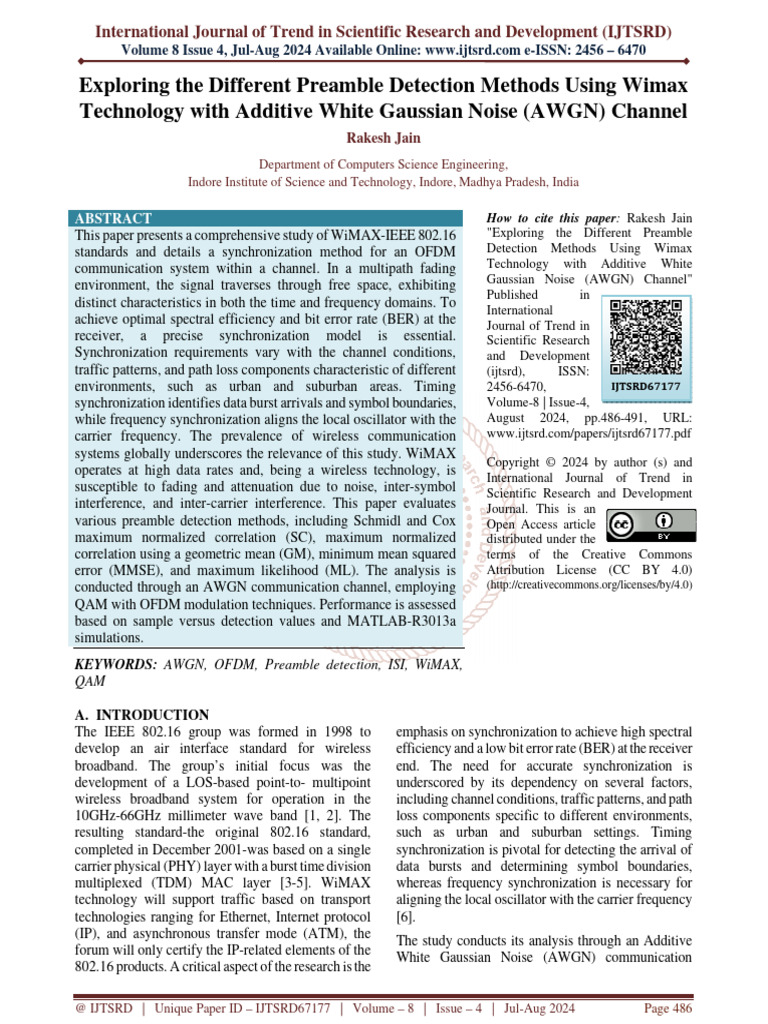 Exploring The Different Preamble Detection Methods Using Wimax Technology With Additive White ...