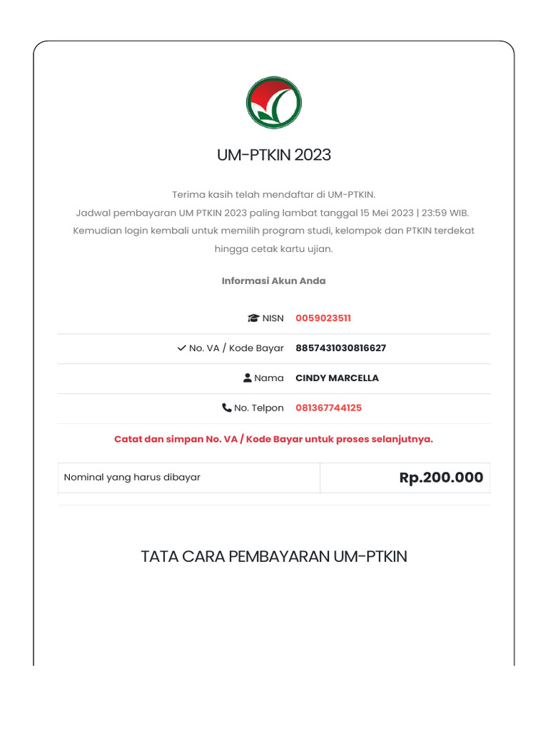 UM-PTKIN 2023 - Ujian Masuk Perguruan Tinggi Keagamaan Islam Negeri | PDF