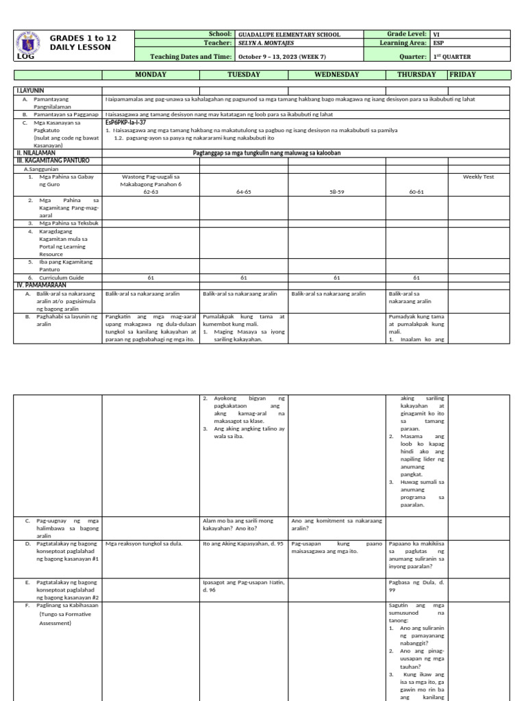 DLL - ESP 6 - Q1 - W7 Ok | PDF