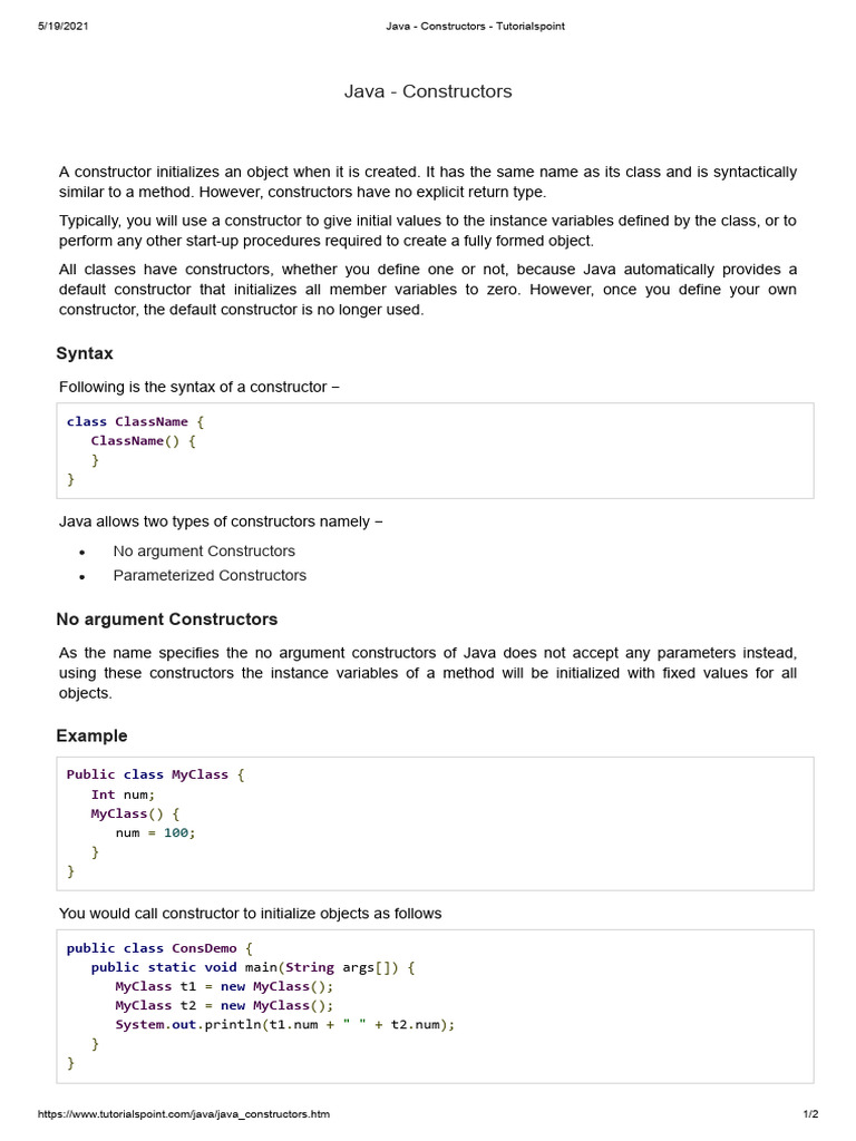 Java - Constructors | PDF Java - Constructors | PDF