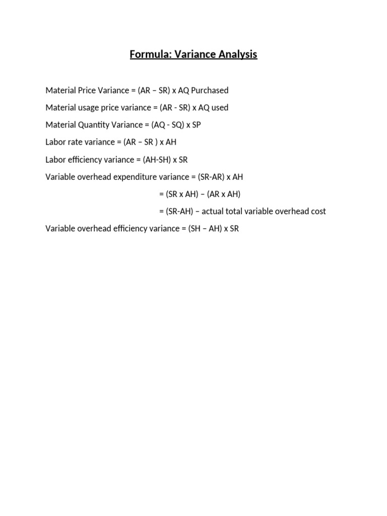 Formula Variance Analysis | PDF
