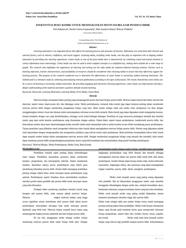Kelompok 9-EFEKTIVITAS BUKU KOMIK UNTUK MENINGKATKAN MOTIVASI BELAJAR PESERTA DIDIK | PDF