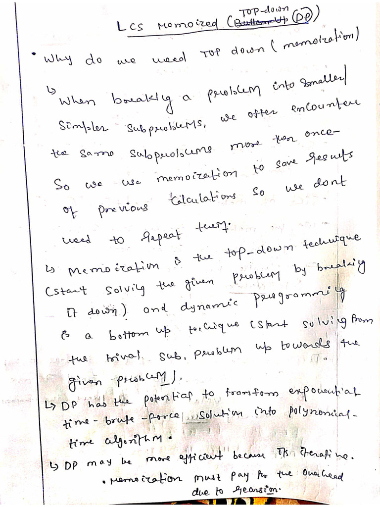 Longest Common Subsequence Top Down (Memoization) | PDF