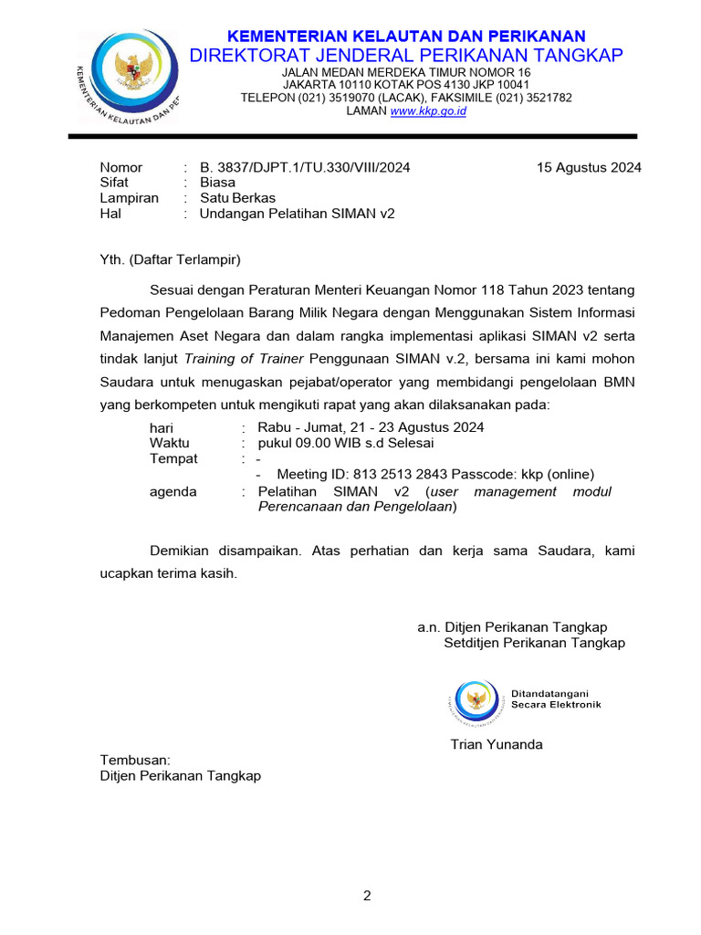 Signed Pelatihan SIMAN v2 User Management Modul Perencanaan Dan ...