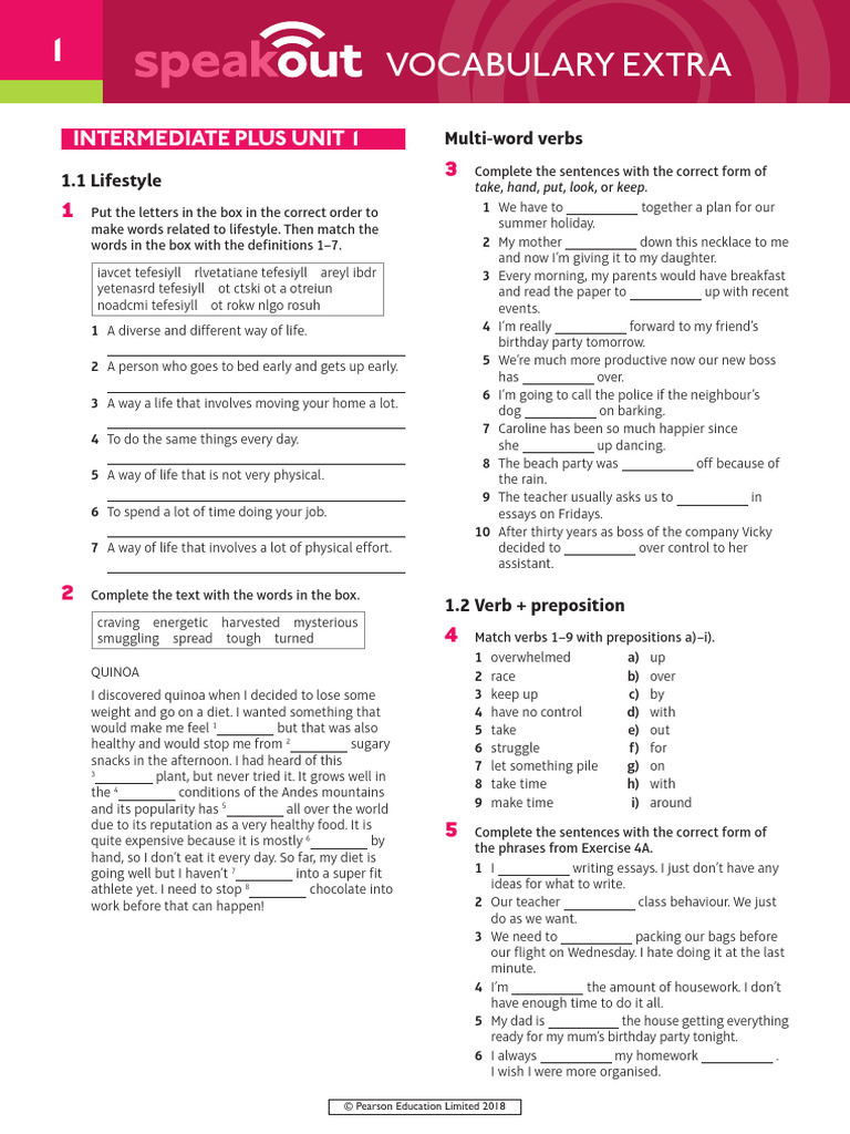 Speakout Vocabulary Extra Intermediate Plus Unit 1 | PDF