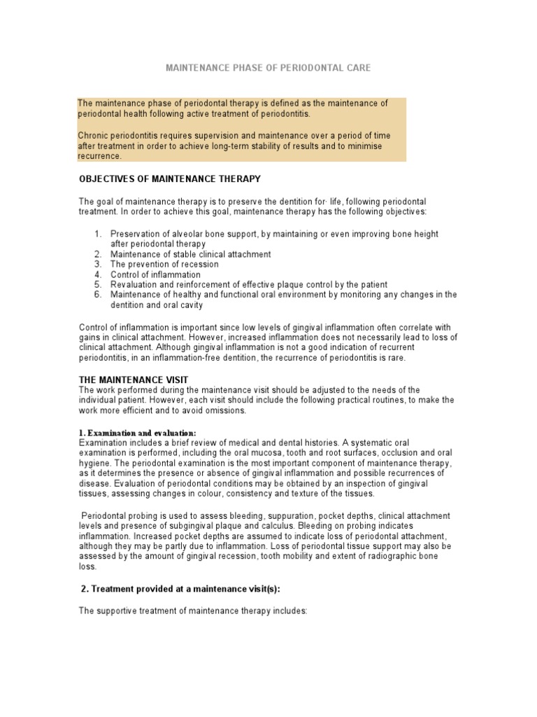Maintainence Phase of Periodontal Care | PDF | Dentistry | Health Sciences