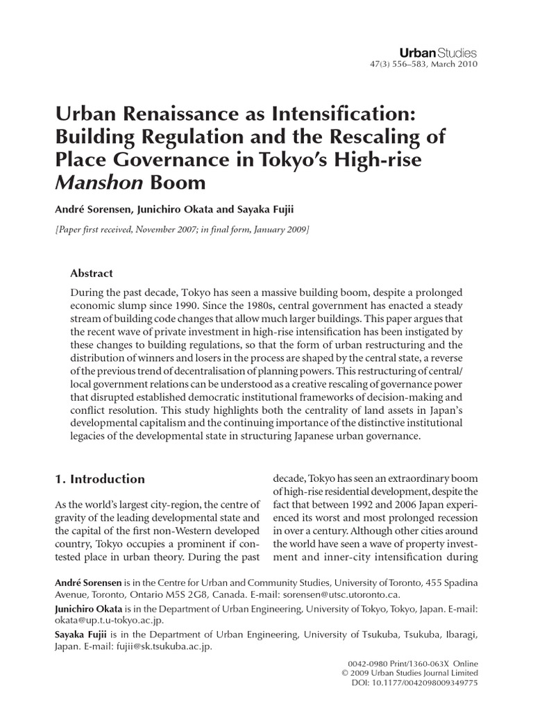 Sorensen Et Al 2009 Urban Renaissance As Intensification Building ...