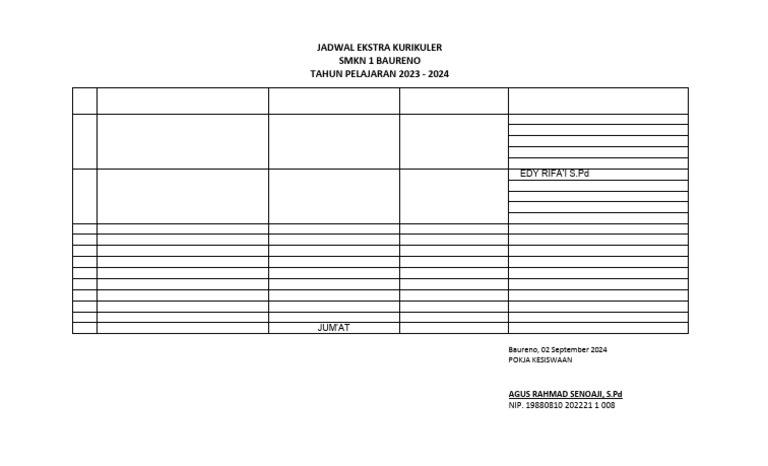 Jadwal Ekstrakurikuler 2024 | PDF